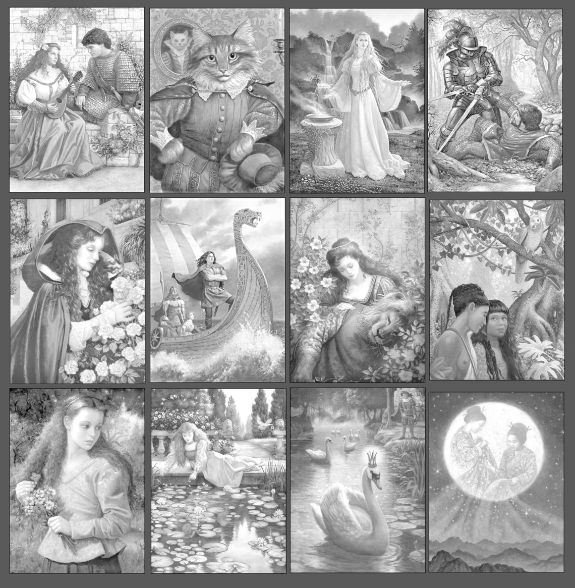 Grayscale Fantasy Coloring Book – Golden Wood Studio